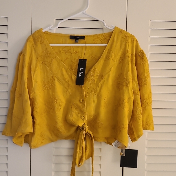 Lulus | Tops | Lulus Mustard Floral Button Tie Blouse | Poshmark